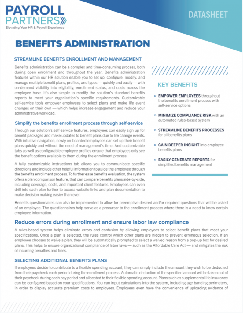 Benefits Administration – Payroll Partners